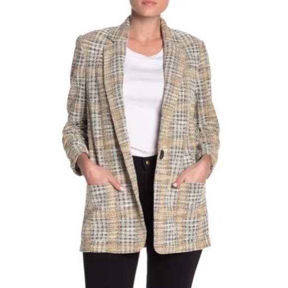 Max Studio | Jackets & Coats | Max Studio Ruched Sleeve Longline Plaid ...